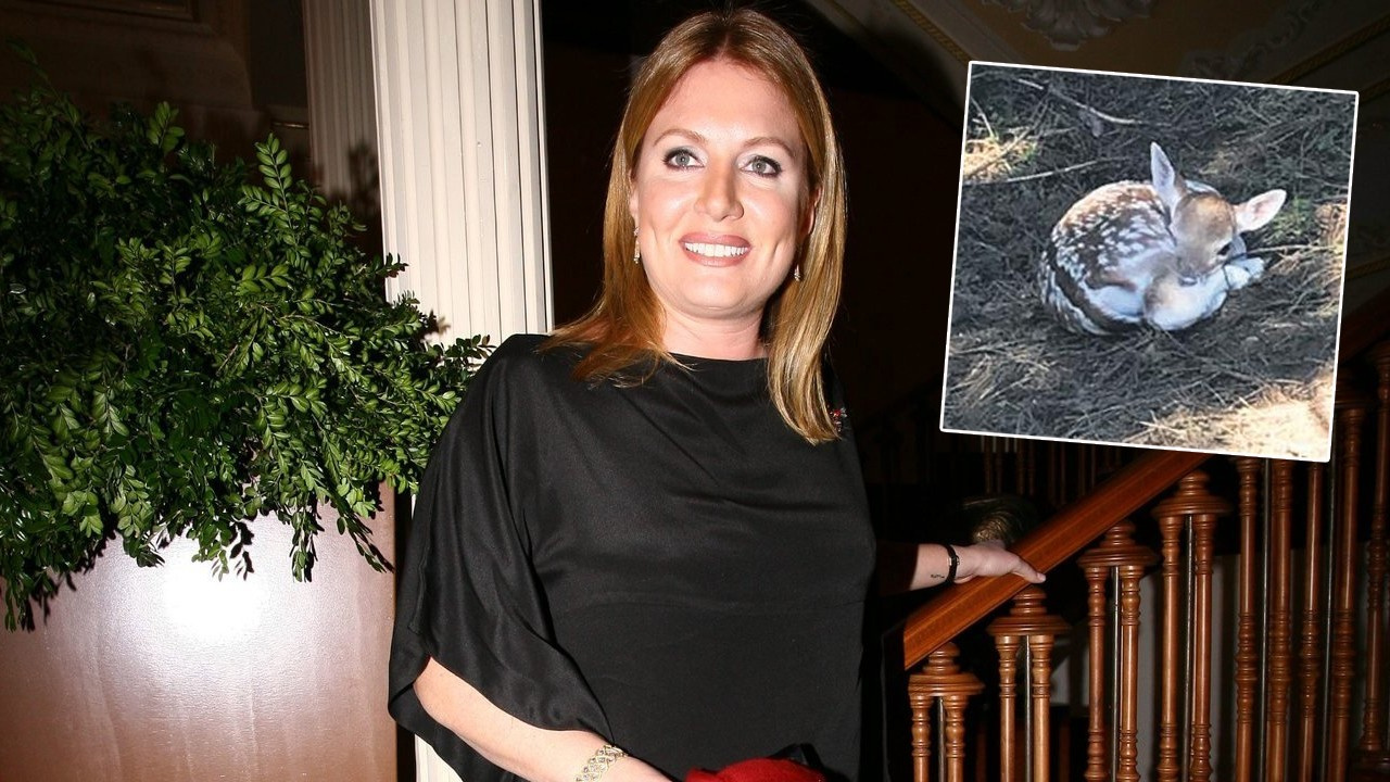 Caroline Koç bahçesinde yavru ceylan besliyor - SacitAslan.com